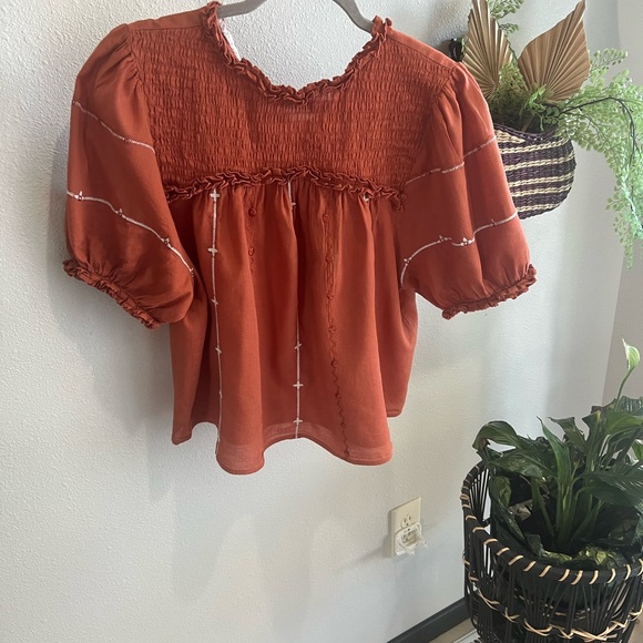 Boheme | Tops | Bohme Ruffled Blouse With Smocked Puff Sleeves | Poshmark
